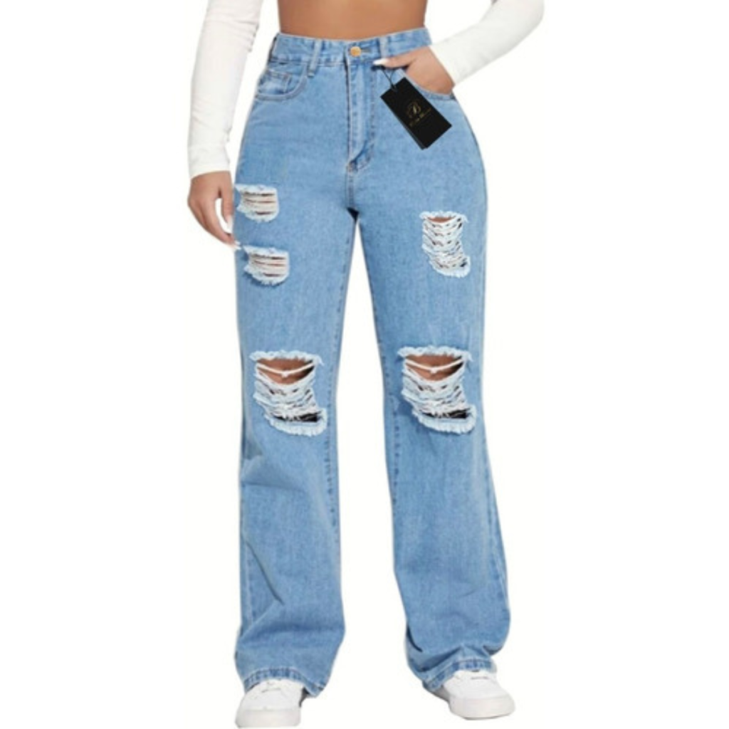 Calça Wide Leg Jeans Pantalona Destroyed Rasgada – Sinc beach